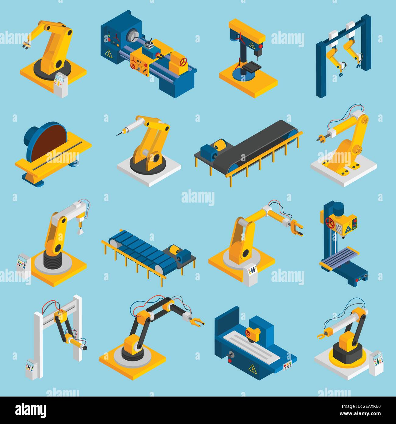 Isometric robot machinery remote mechanical operators 3d icons set ... Isometric robot machinery remote mechanical operators 3d icons set ...