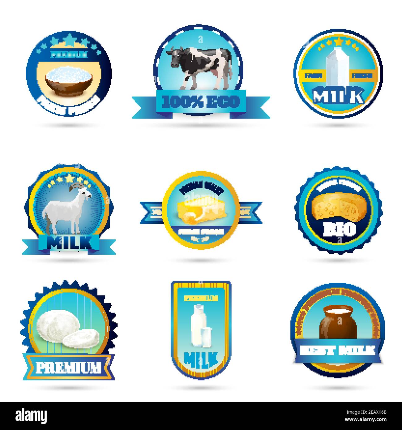 Eco friendly farm fresh dairy products labels set for organic goat milk ...