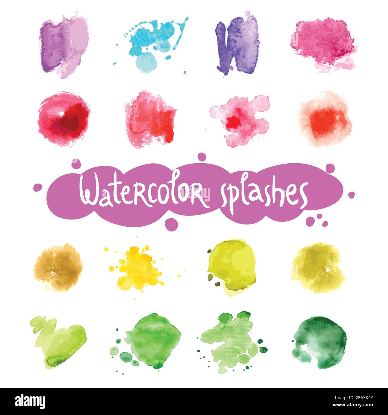 Watercolor splashes abstract colorful ink drops set isolated vector ...