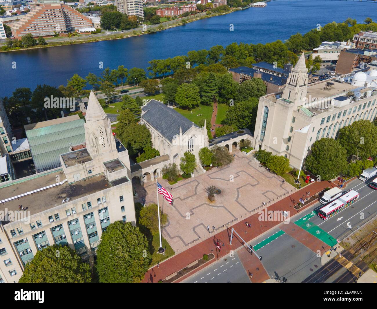 Boston University Marsh Plaza and Marsh Chapel aerial view, Boston ...