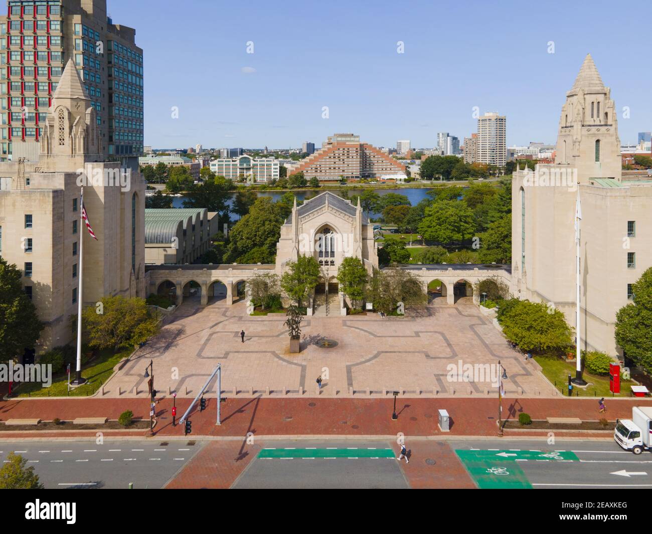 Boston University Marsh Plaza and Marsh Chapel aerial view, Boston ...