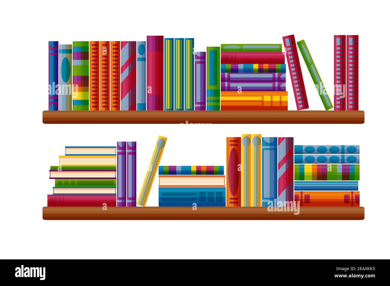 Bookcase shelves set. Bestseller bookshop in cartoon style. Vector ...