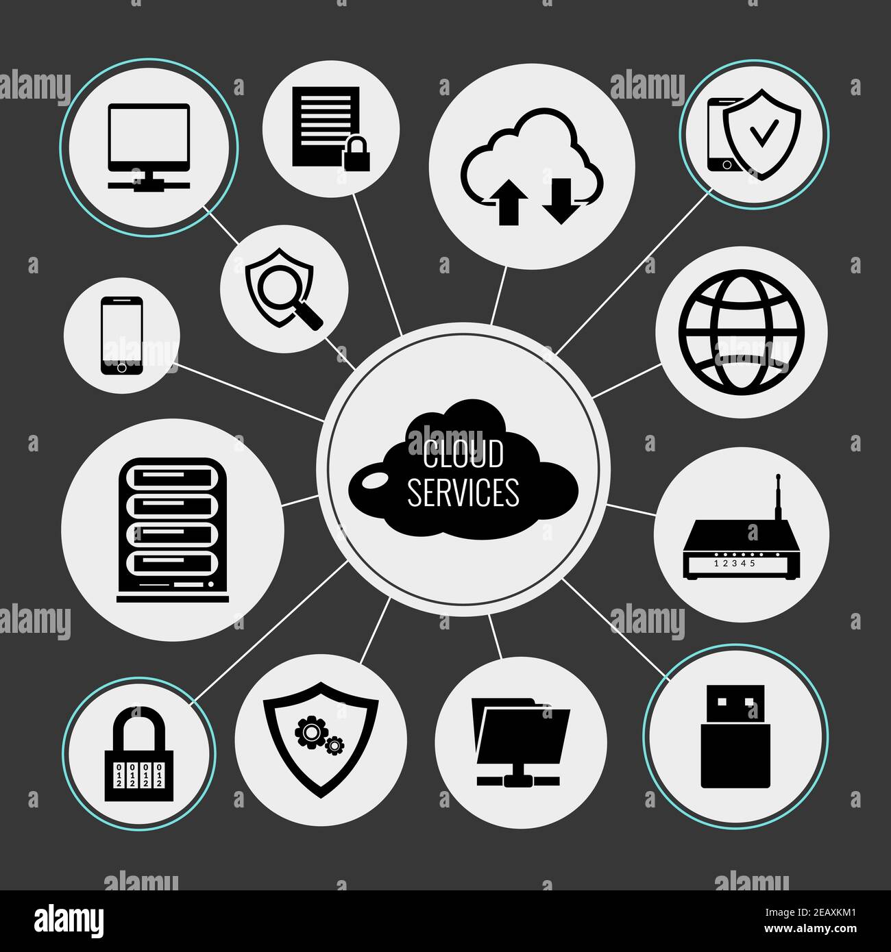 Cloud services concept with data network technologies symbols vector ...