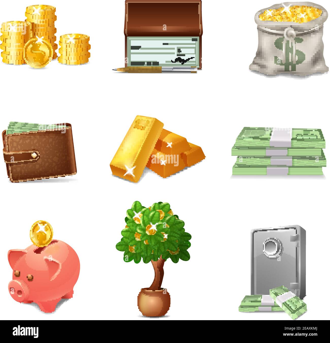 Financial decorative icons set with realistic money stack wallet piggy ... Financial decorative icons set with realistic money stack wallet piggy ...