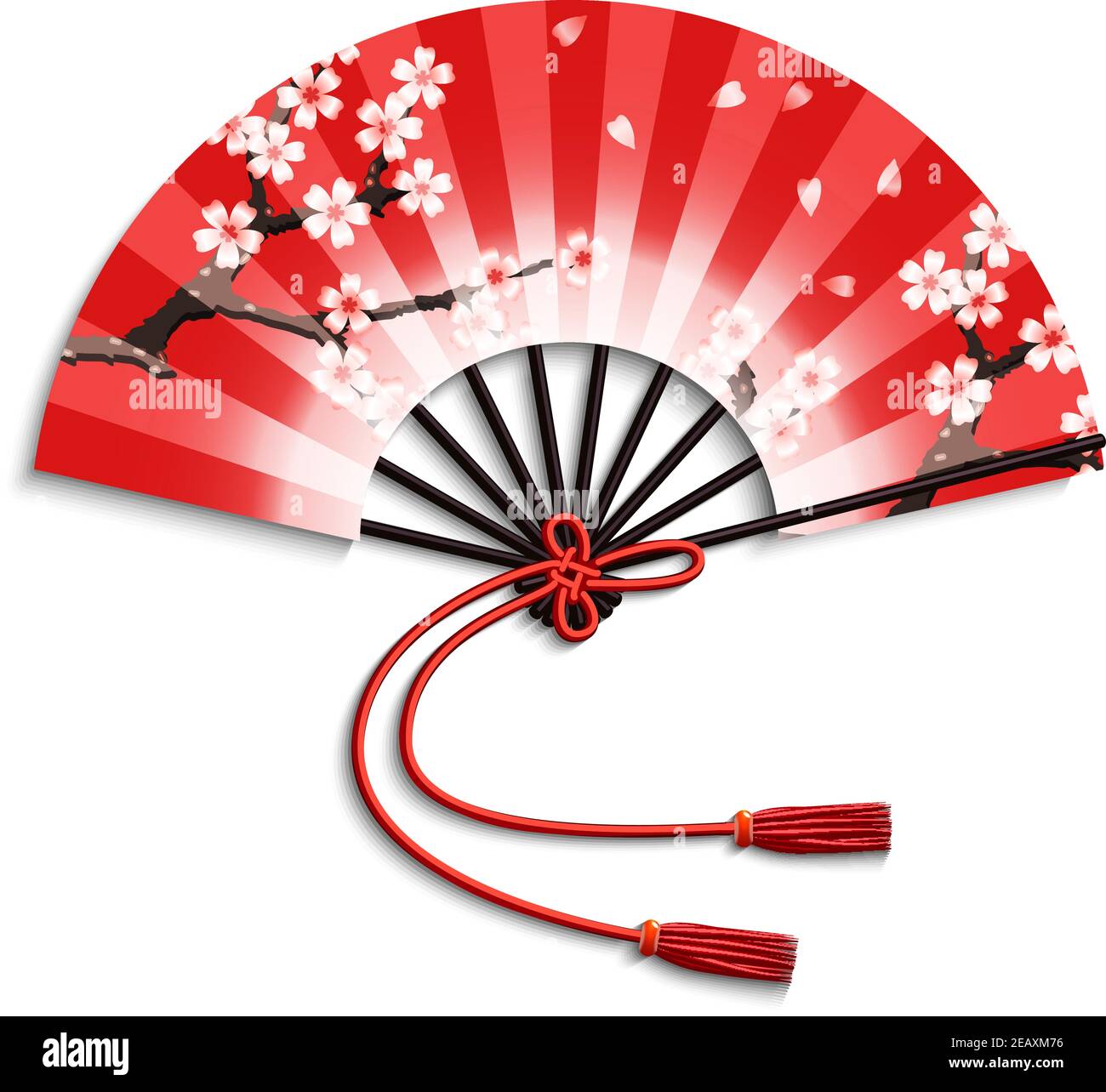 Realistic japanese folding fan with sakura flowers ornament isolated on ...