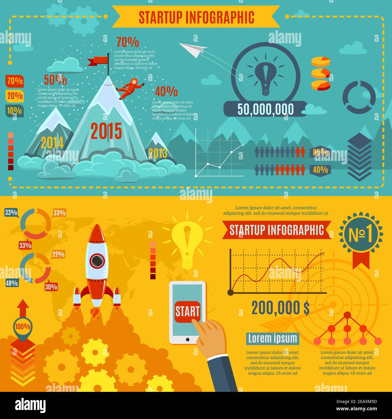 Startup infographics set with business development market strategy ...