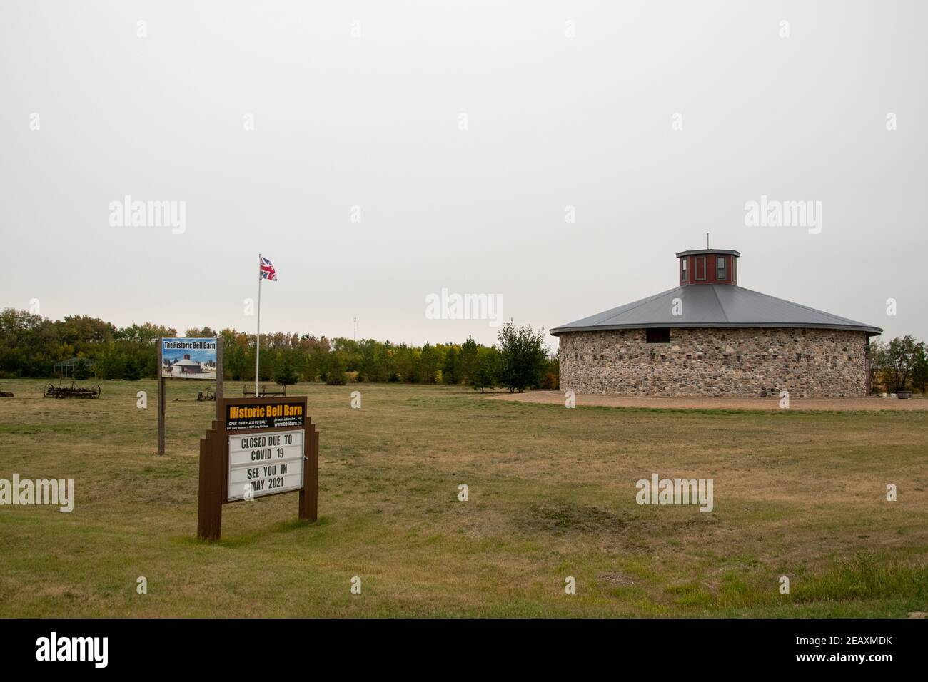 Closed due to Covid sign. Bell Barn, North of Indian Head, Saskatchewan ...