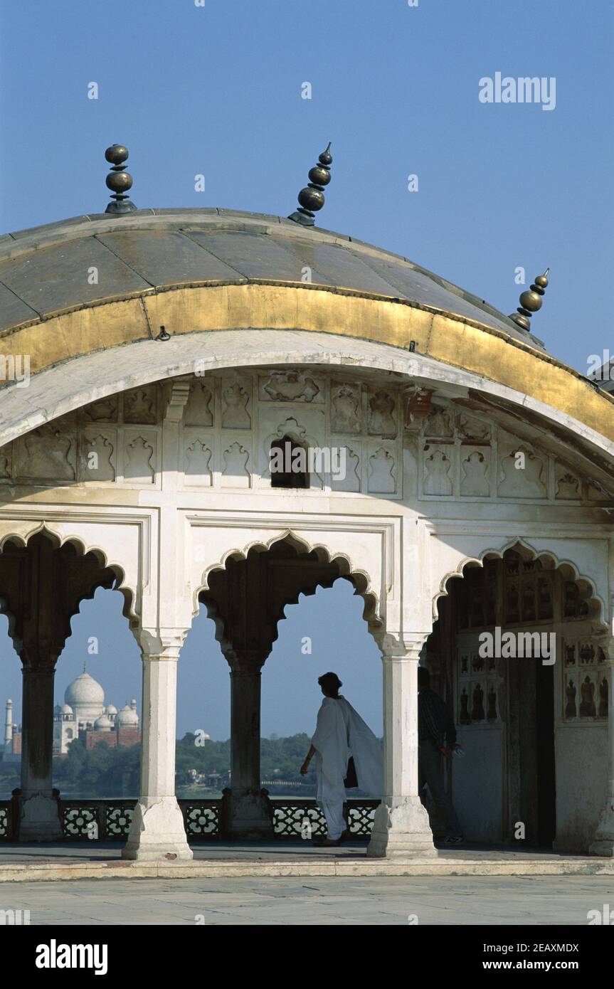 Asia,India, Uttar Pradesh, Agra, View of the Taj Mahal from Agra Fort ...