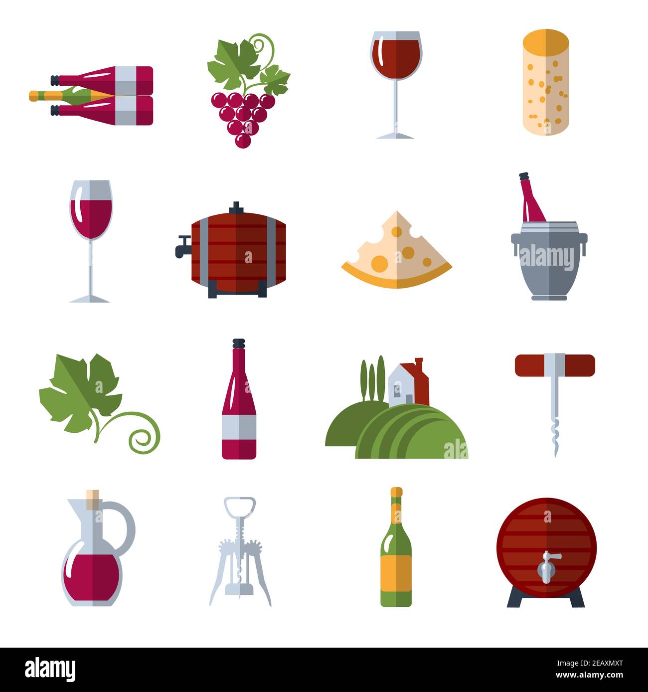Wine growing production and consumption flat icons set with warehouse ...