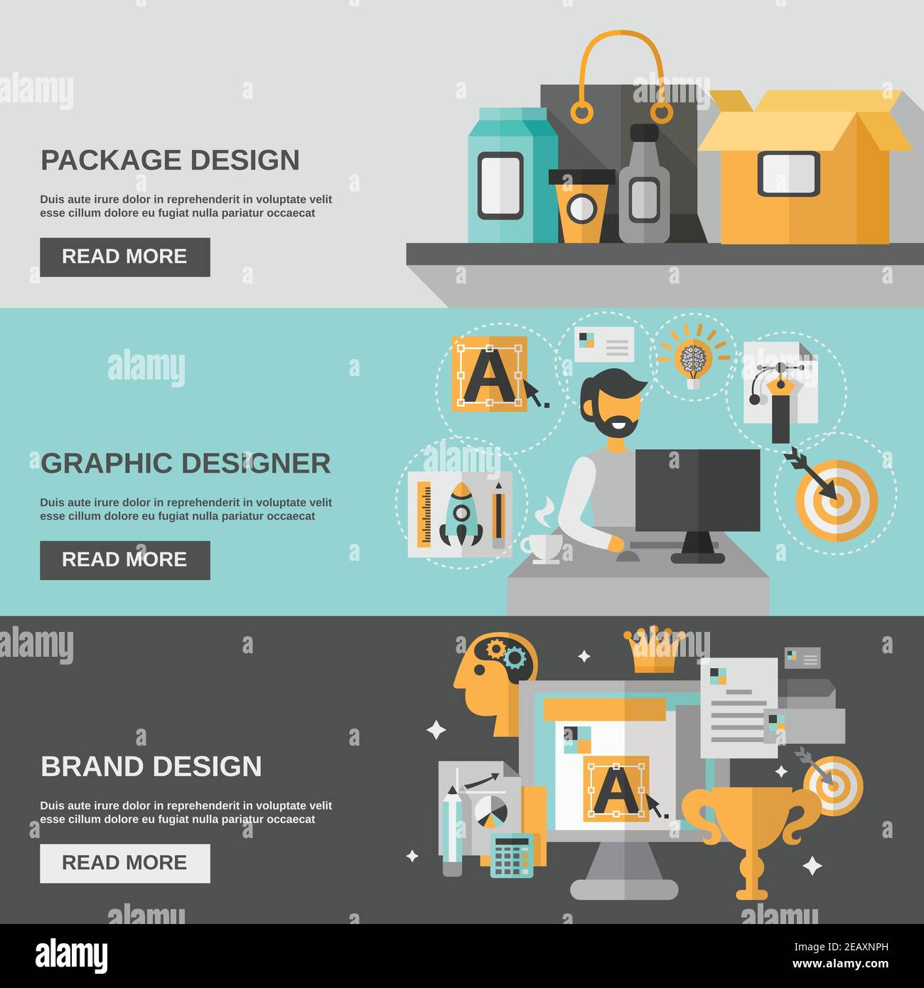 Branding horizontal banner set with package design graphic designer ...