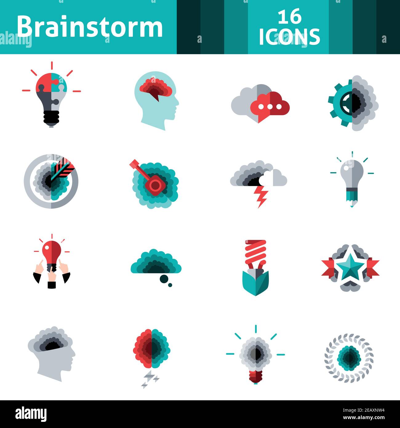 Brainstorm target achievement creativity and productivity icons set ... Brainstorm target achievement creativity and productivity icons set ...