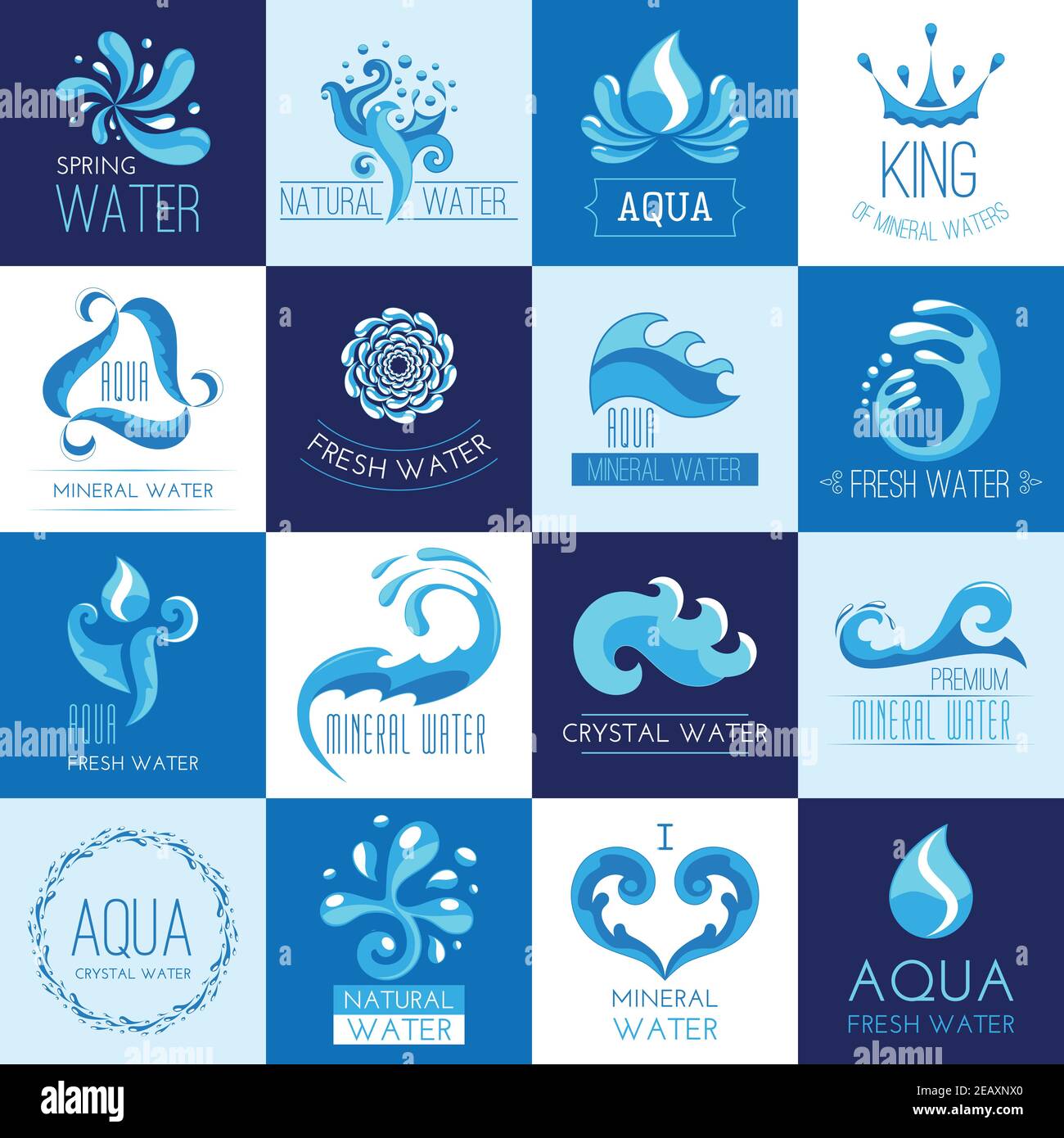 Fresh clear spring mineral water emblems set isolated vector ...