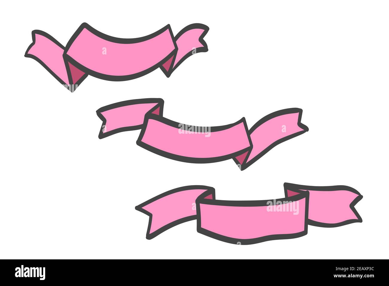 Set of pink silhouette doodle ribbons isolated on white background ...