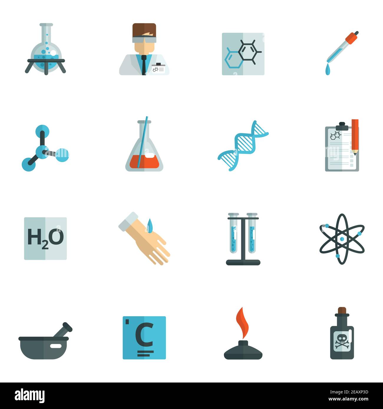Chemistry science and research icons flat set isolated vector ...