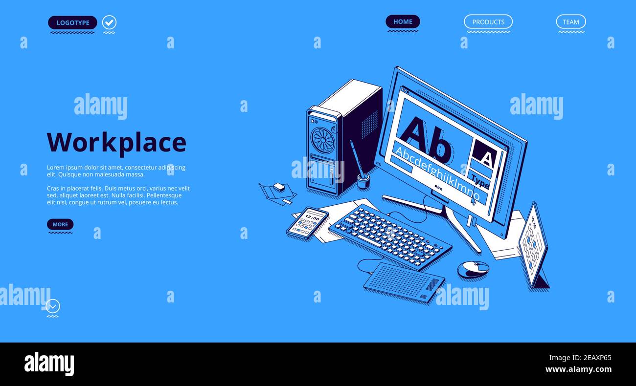 Workplace banner. Concept of organization place for job, distance work ...