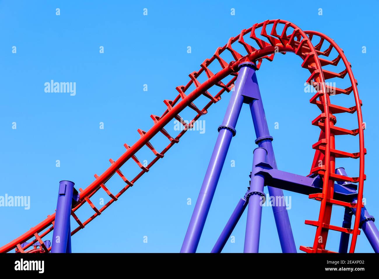 close-up image of a rollercoaster track and the blue sky Stock Photo ...
