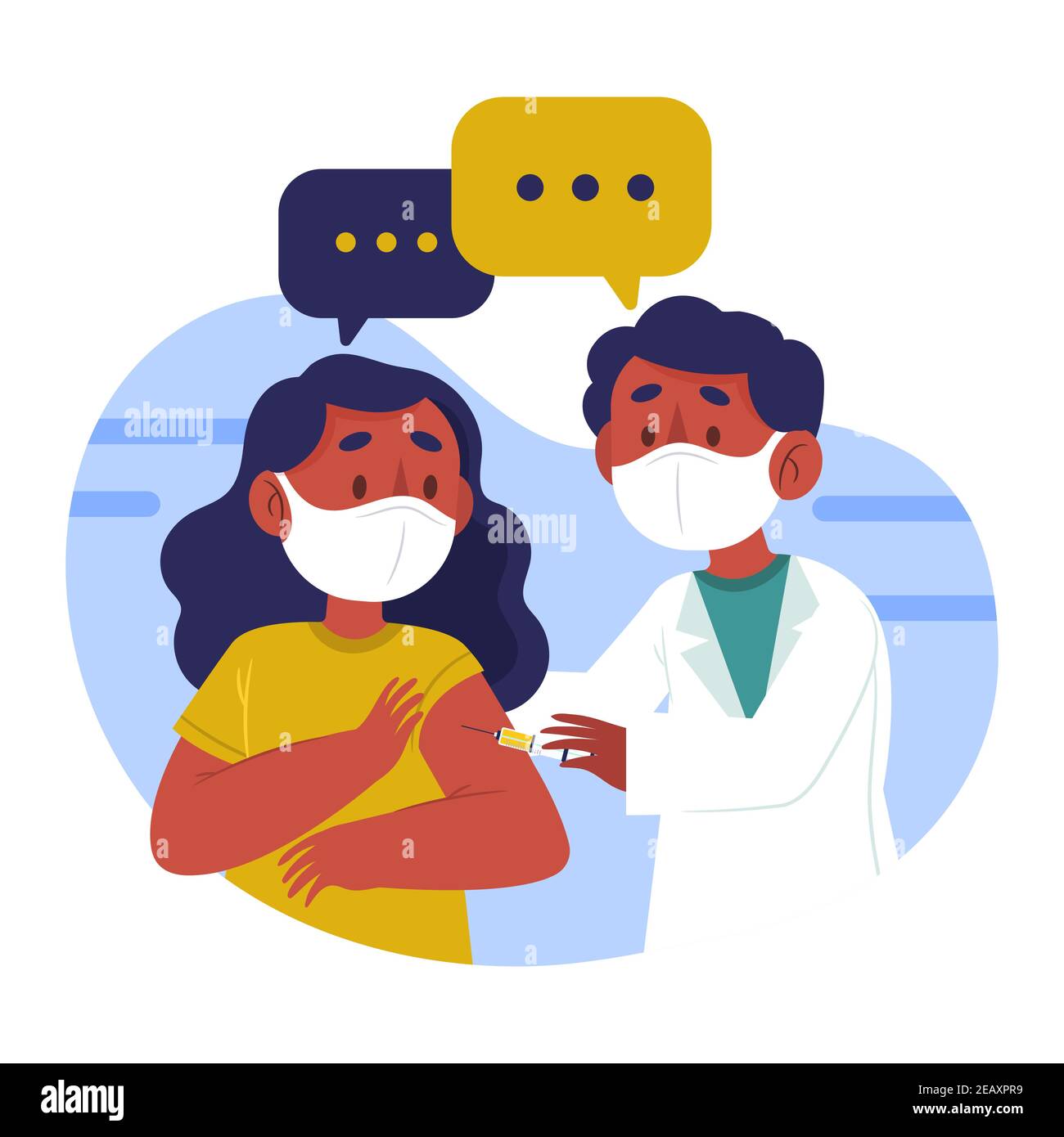 Flat-hand drawn doctor injecting vaccine to a patient Vector ...