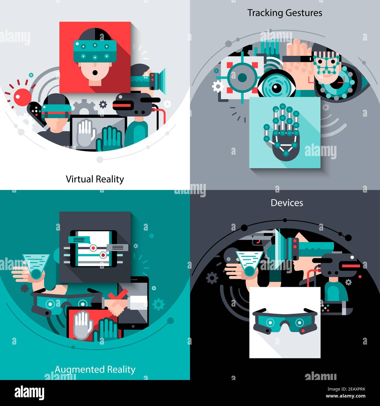 Virtual augmented reality design concept set with tracking gestures ...