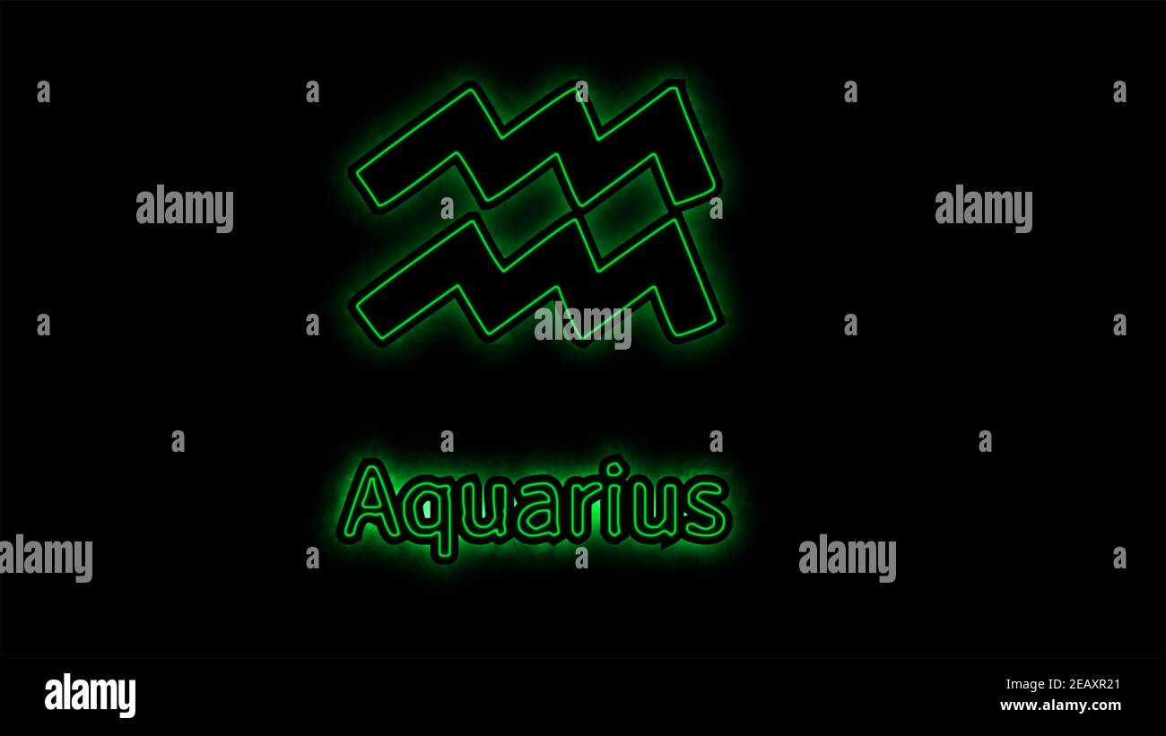 The Aquarius zodiac symbol, horoscope sign lighting effect green neon ...