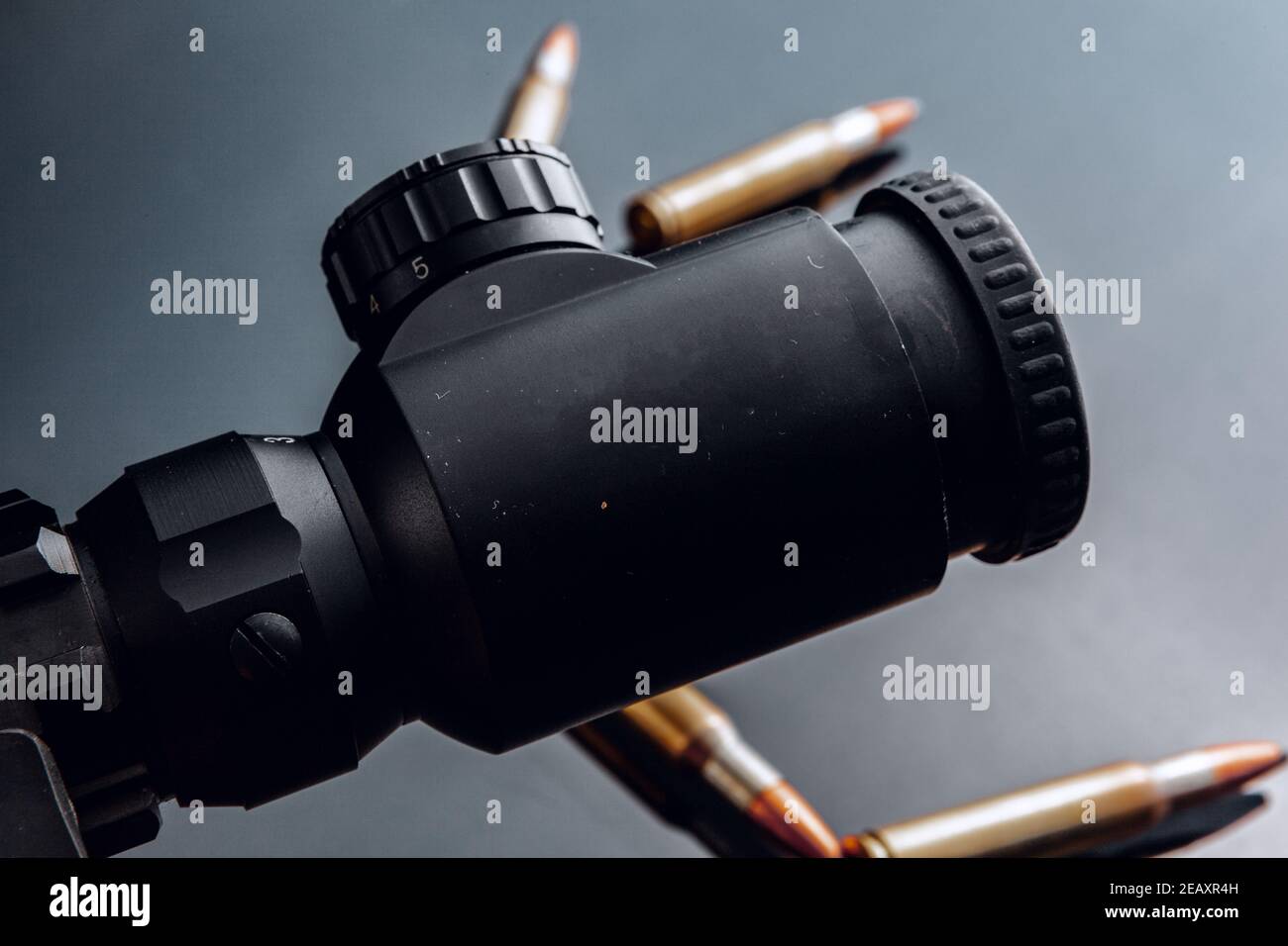 Optical scope for rifle on black background Stock Photo - Alamy
