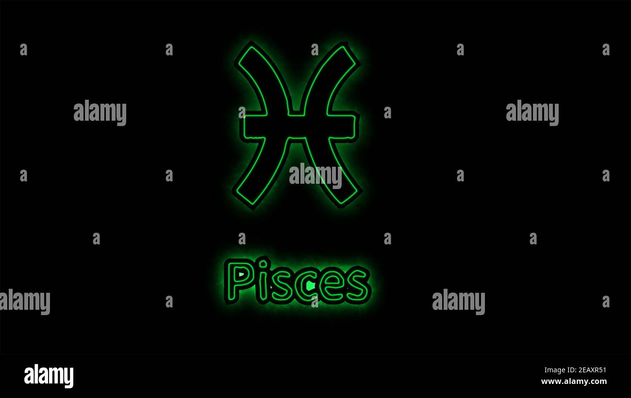 The Pisces zodiac symbol, horoscope sign lighting effect green neon ...