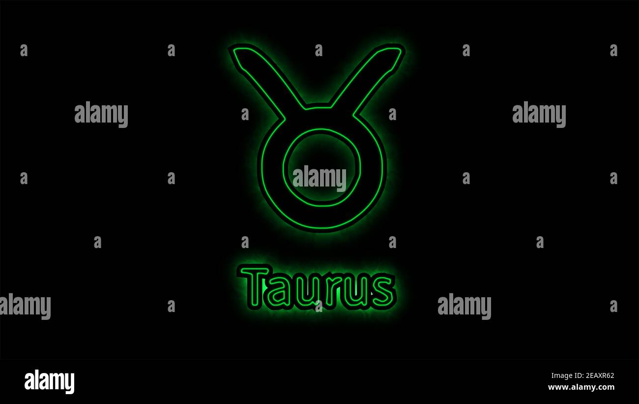 The Taurus zodiac symbol, horoscope sign lighting effect green neon ...