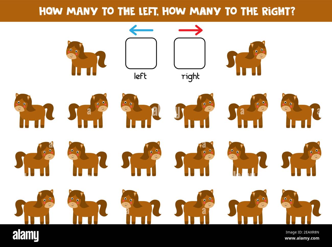 Left or right with cute cartoon horse. Educational game to learn left ...