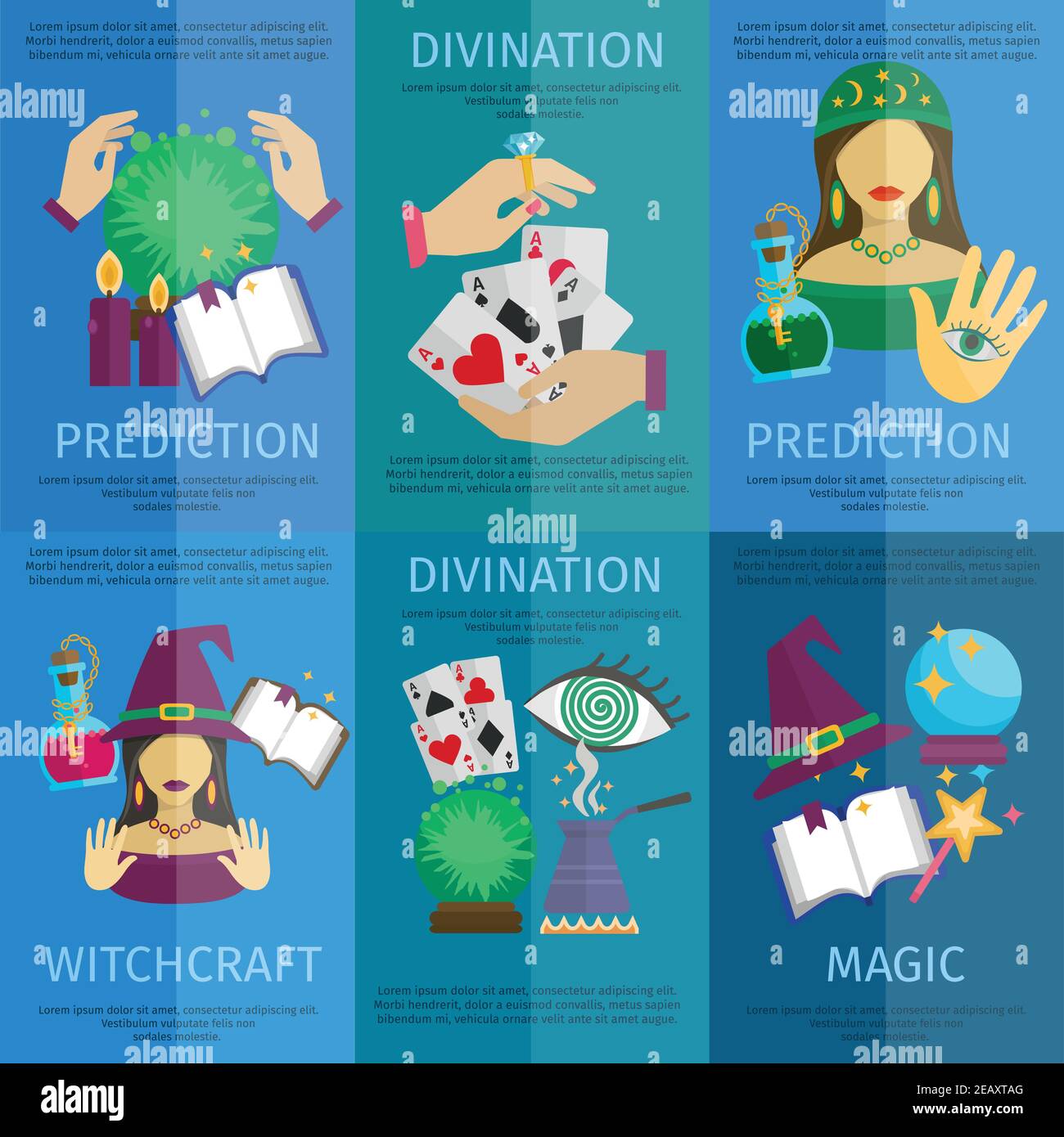Fortune teller mini poster set with witchcraft magic prediction and ...