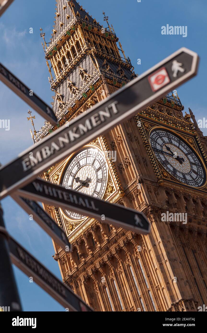 Big Ben tower and street sign, London , UK Stock Photo - Alamy