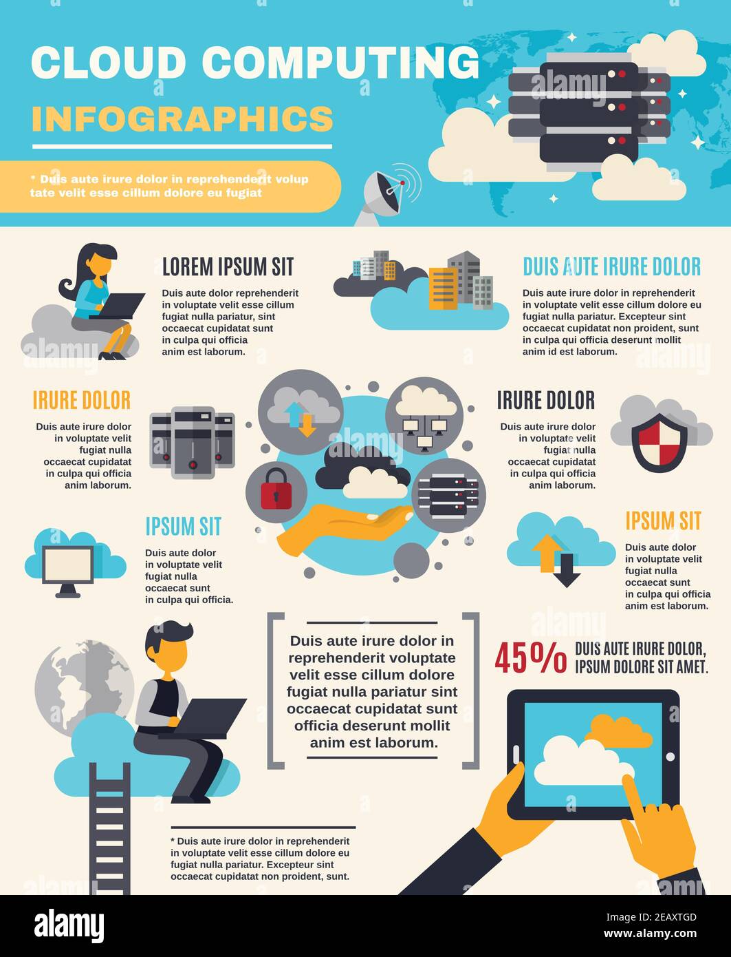Cloud computing infographics set with information technology symbols ...