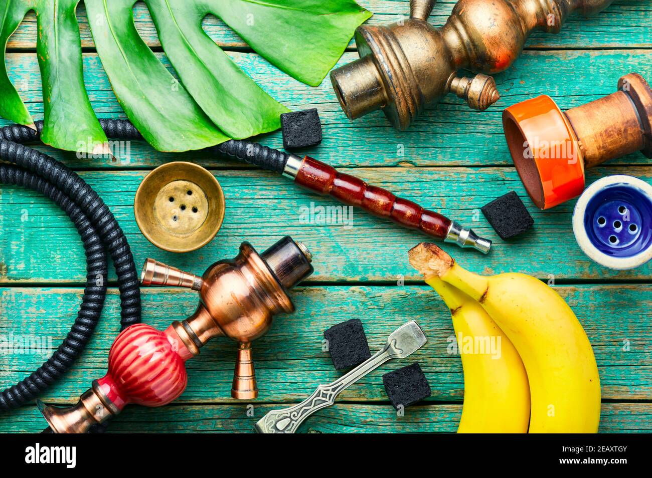 Smoking Turkish hookah with banana flavored shisha tobacco.Arabian ...