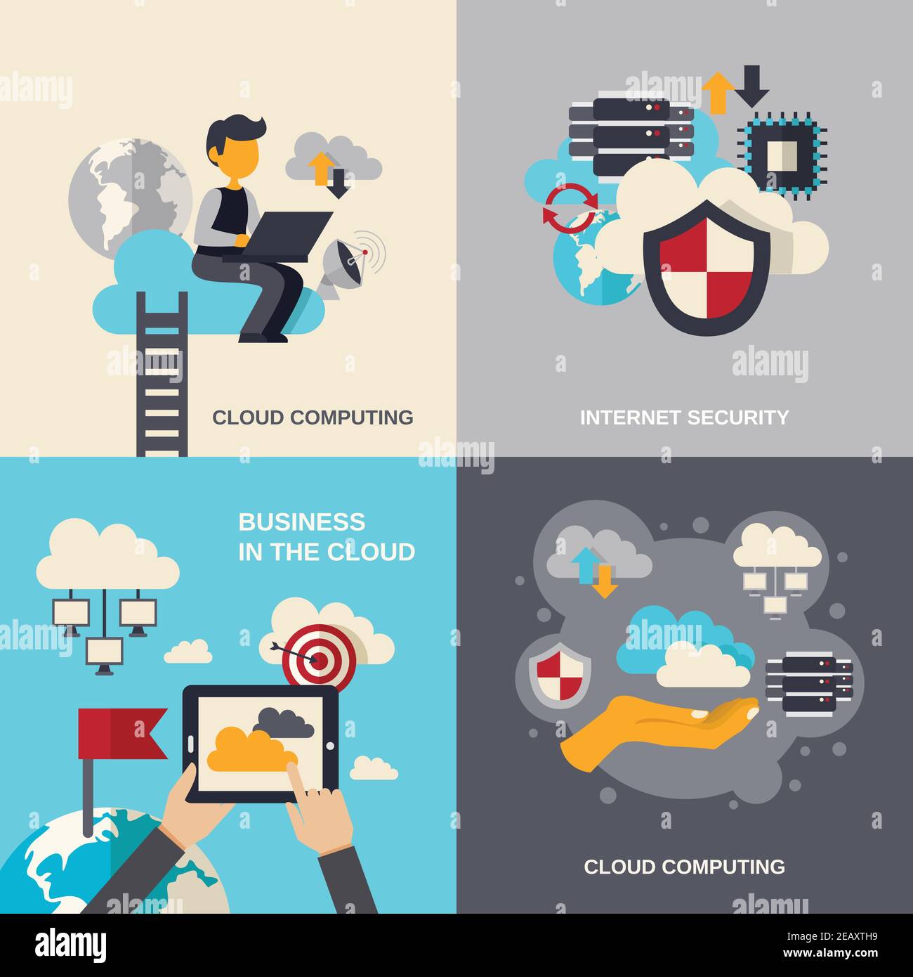Cloud computing design concept set with internet security and business ...