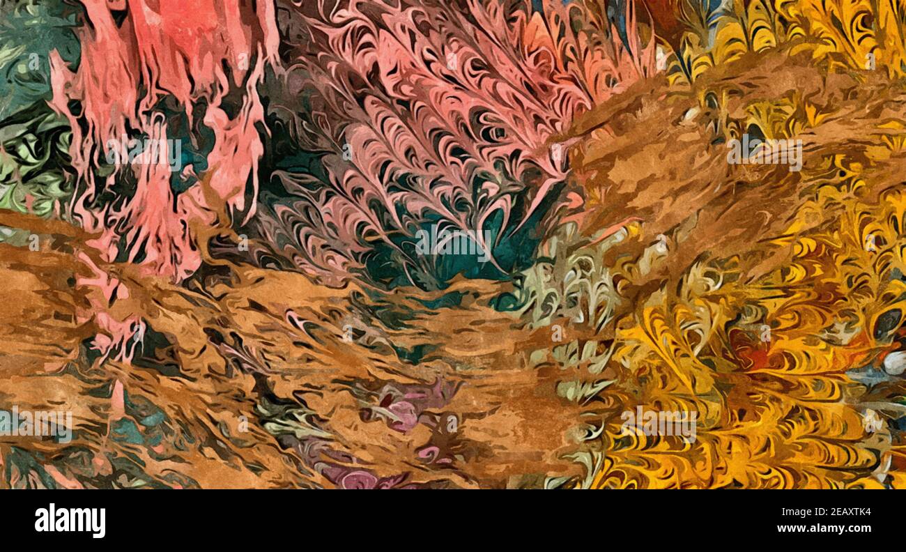 Strokes and stains of colored paint with brushes of different sizes and shapes. Psychedelic ...