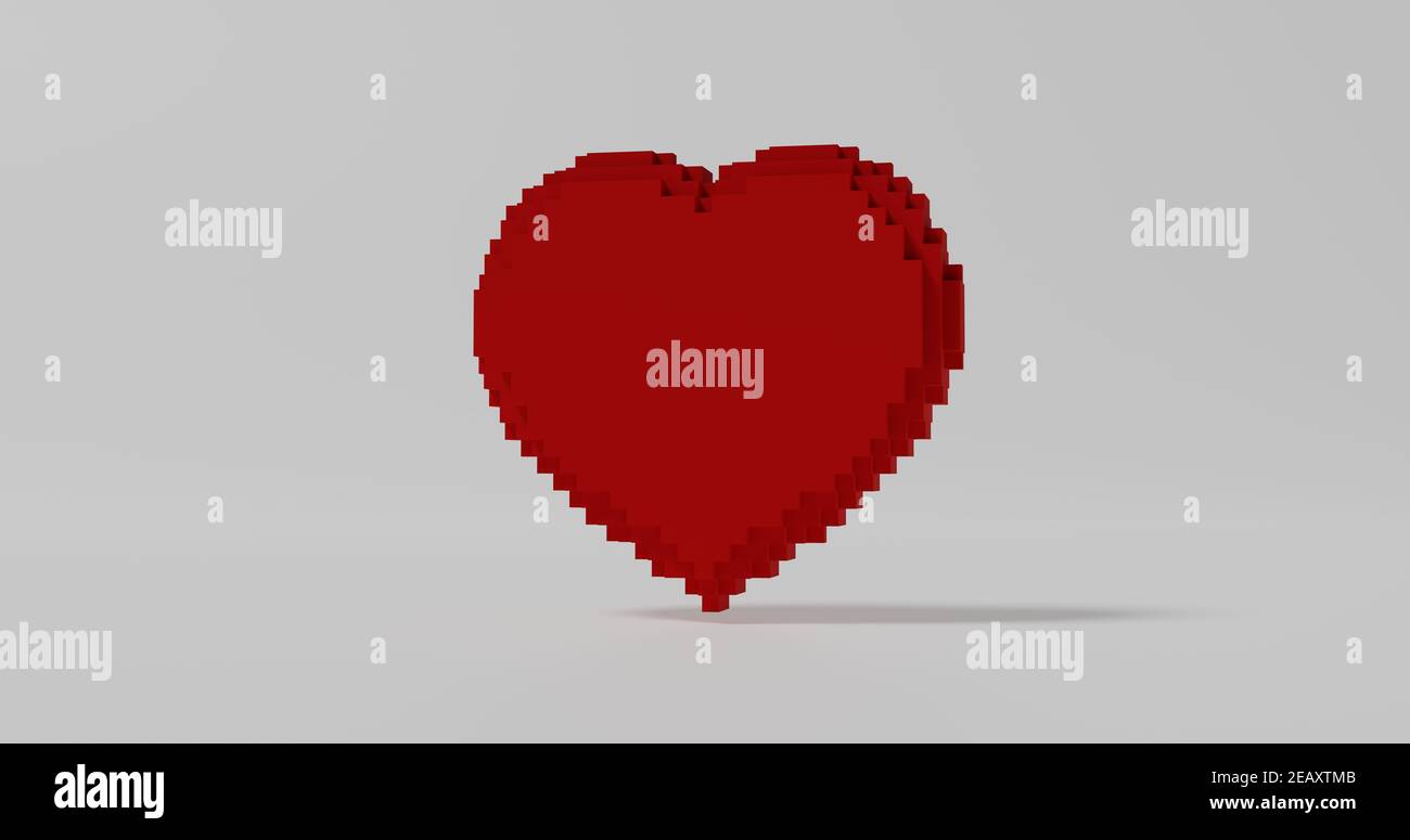 Pixel shaped 3D red heart with shadow on white, 3D rendering Stock ...