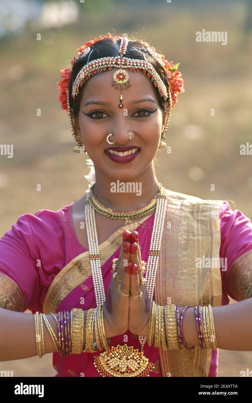 India,Goa, portrait of a pretty smiling Female Dancer Dressed in ...