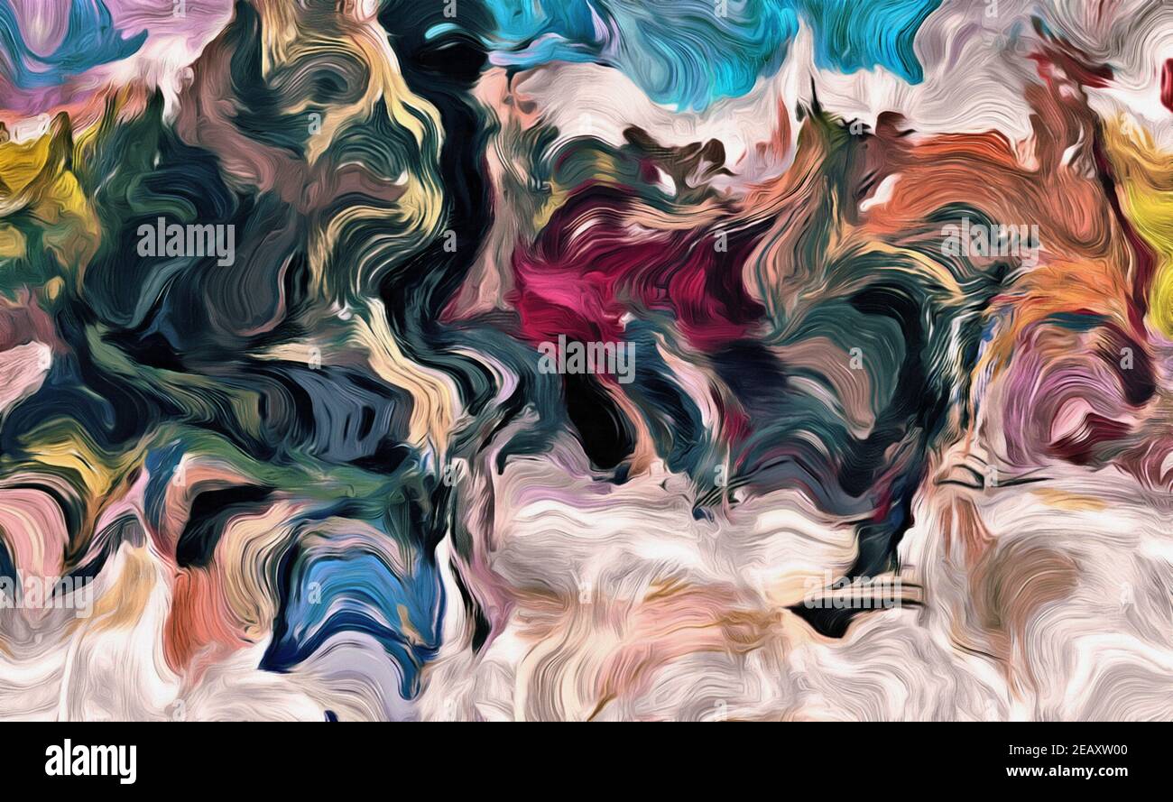 Strokes and stains of colored paint with brushes of different sizes and shapes. Psychedelic ...