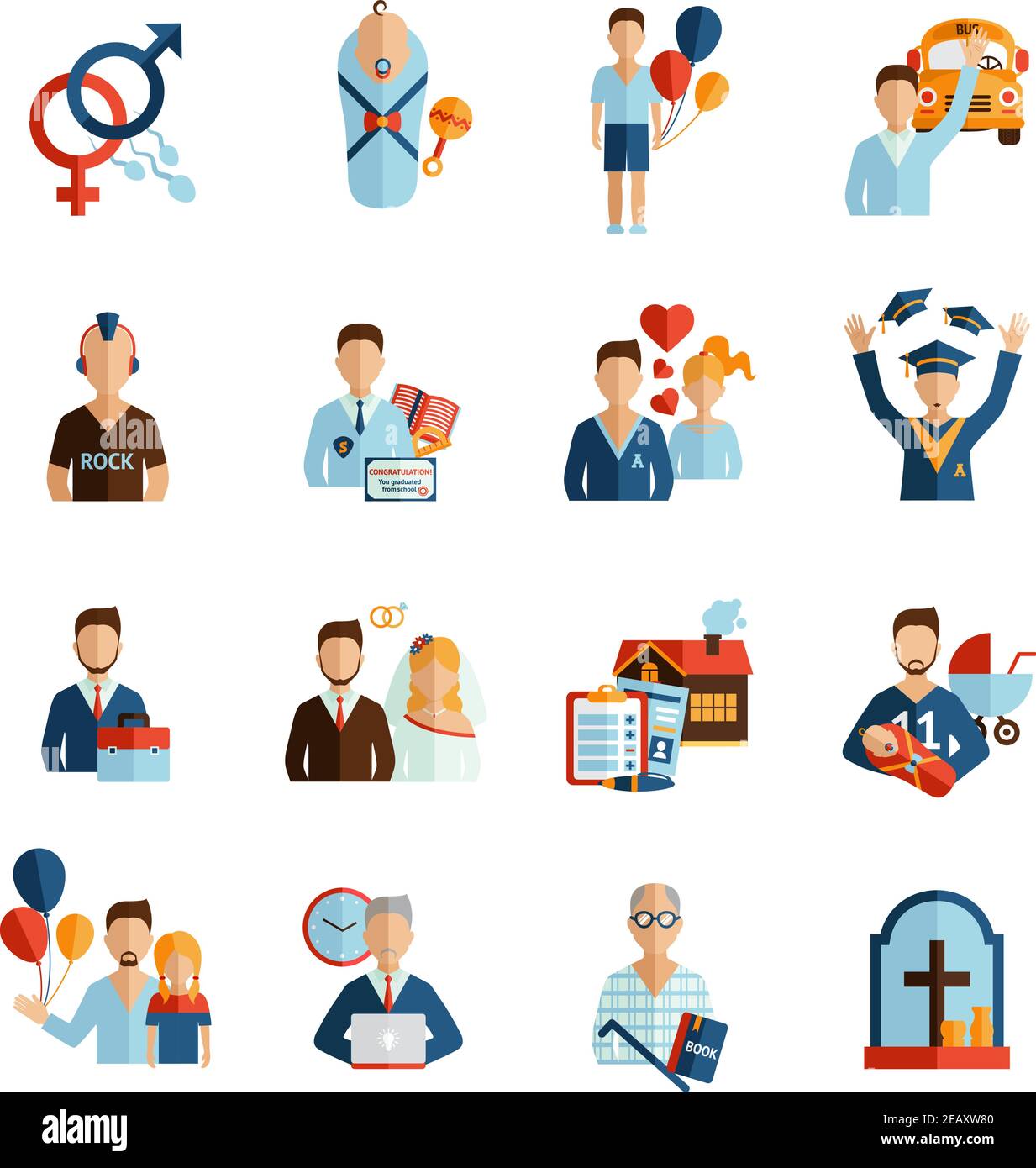 Person life stages and growing process icons set isolated vector ...