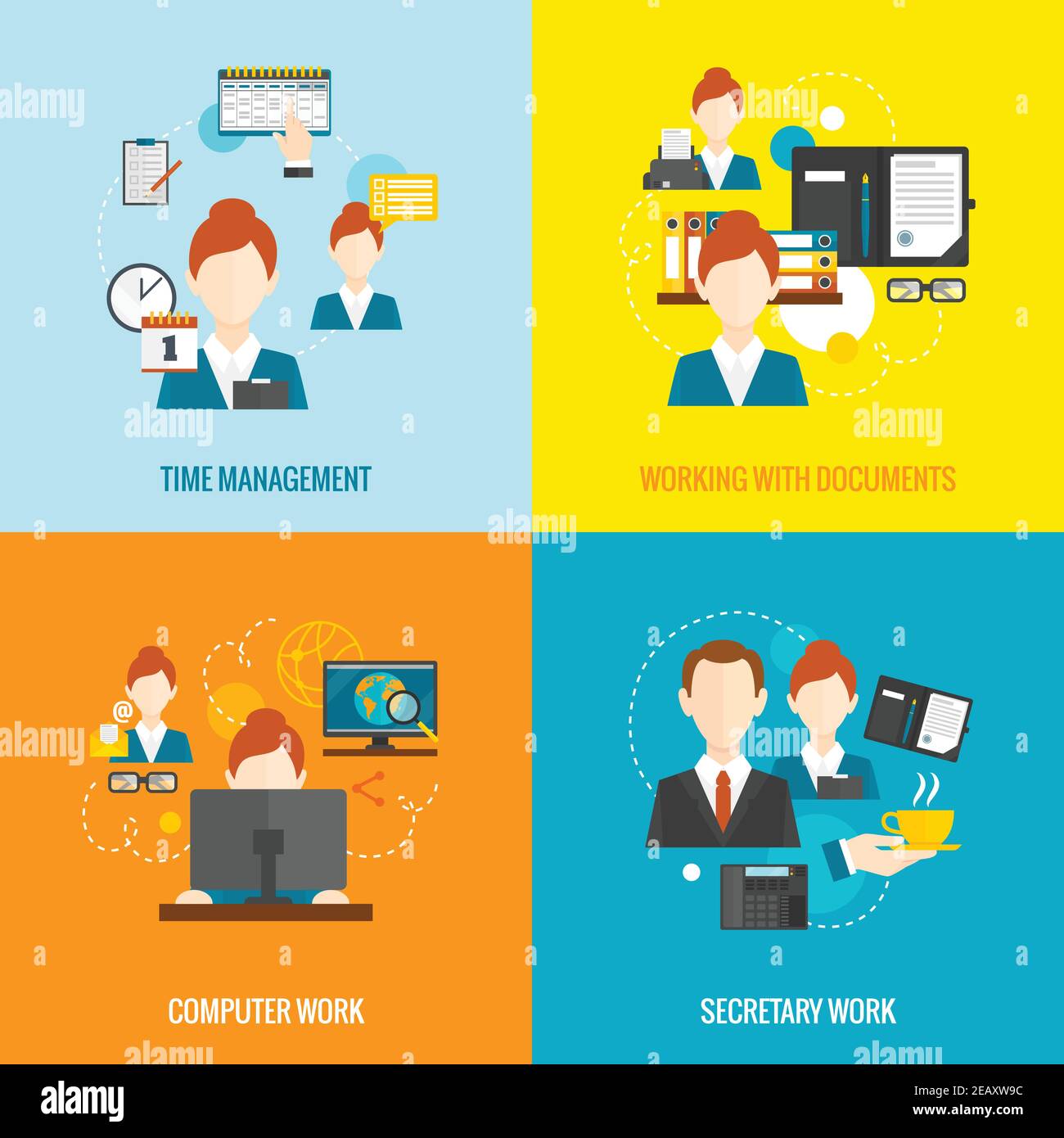 Personal assistant design concept set with time management and ...