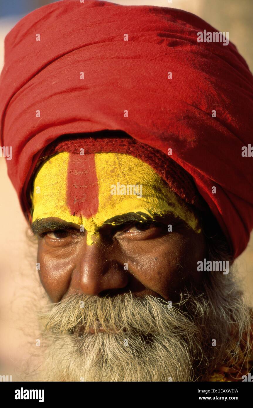 Asia ,India, Rajasthan, Jaipur, Portrait of Sadhu holy man Stock Photo ...