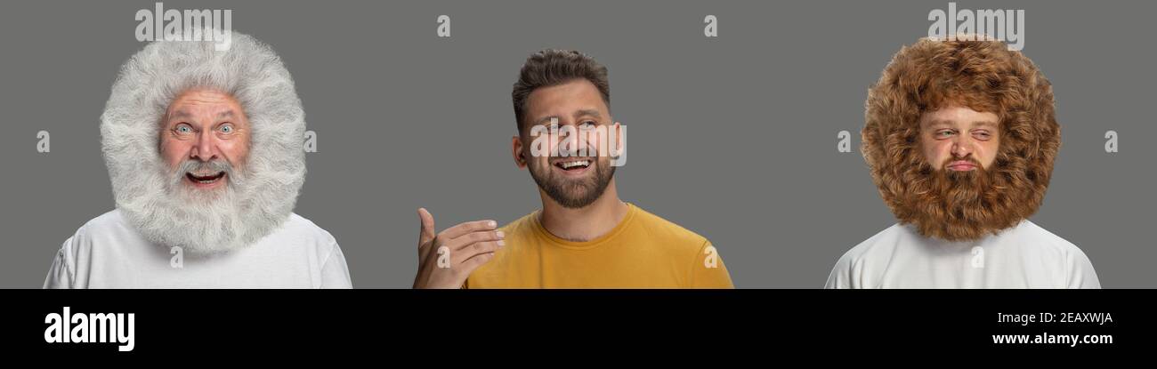 Modern collage of three different men with beards and moustache Stock ...