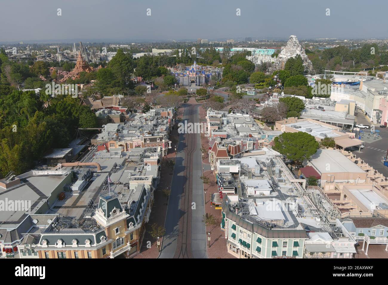 Anaheim, United States. 10th Feb, 2021. An aerial view of Disneyland ...