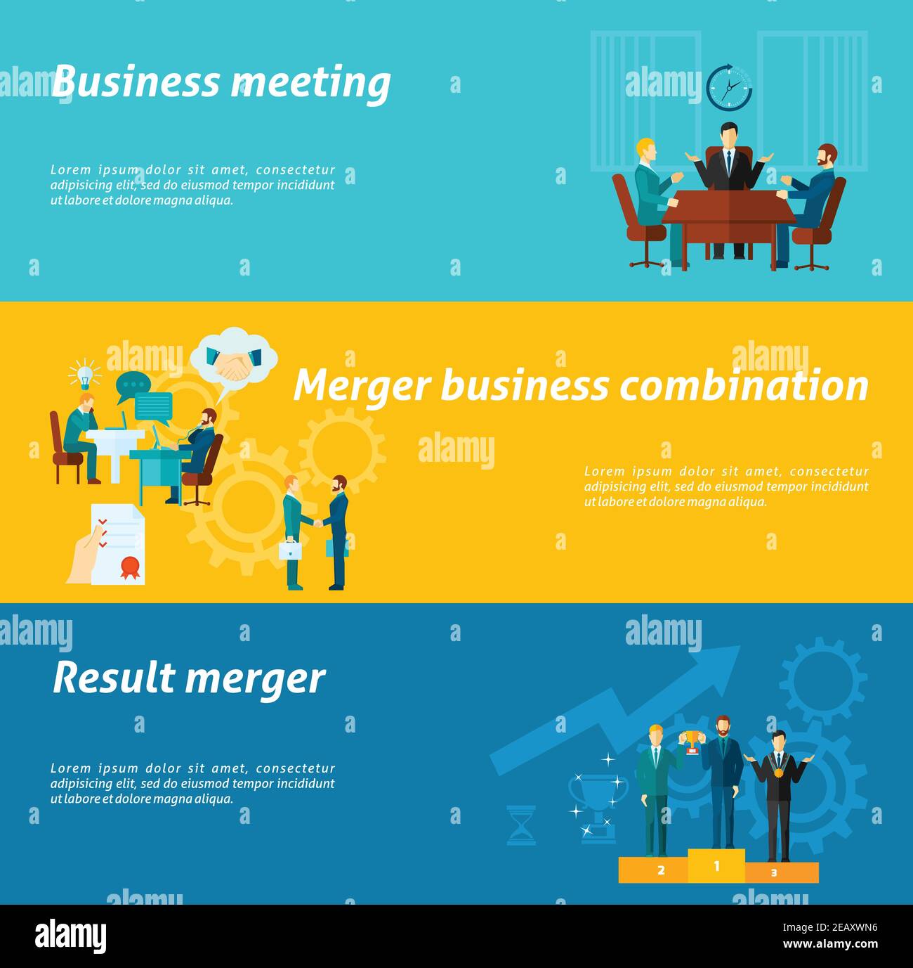 Collaboration horizontal banner set with merger business meeting ...