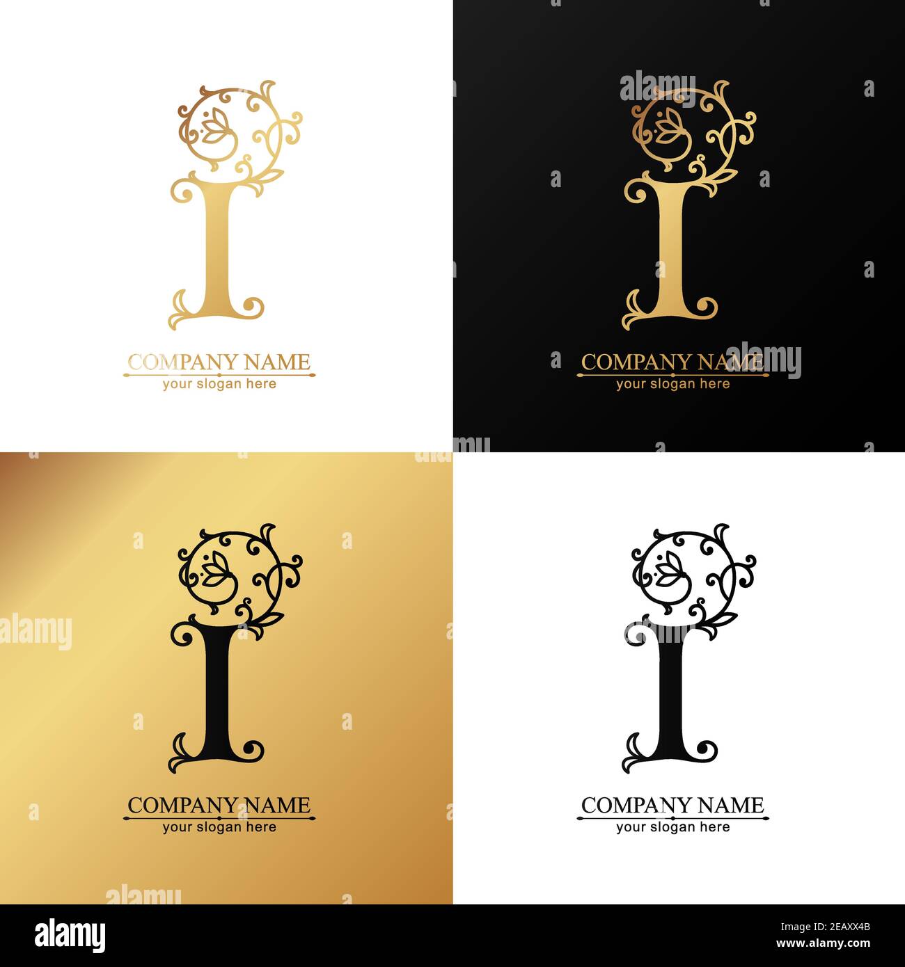 Letter I logo template. Monnogram, delicate floral design. Personal ...