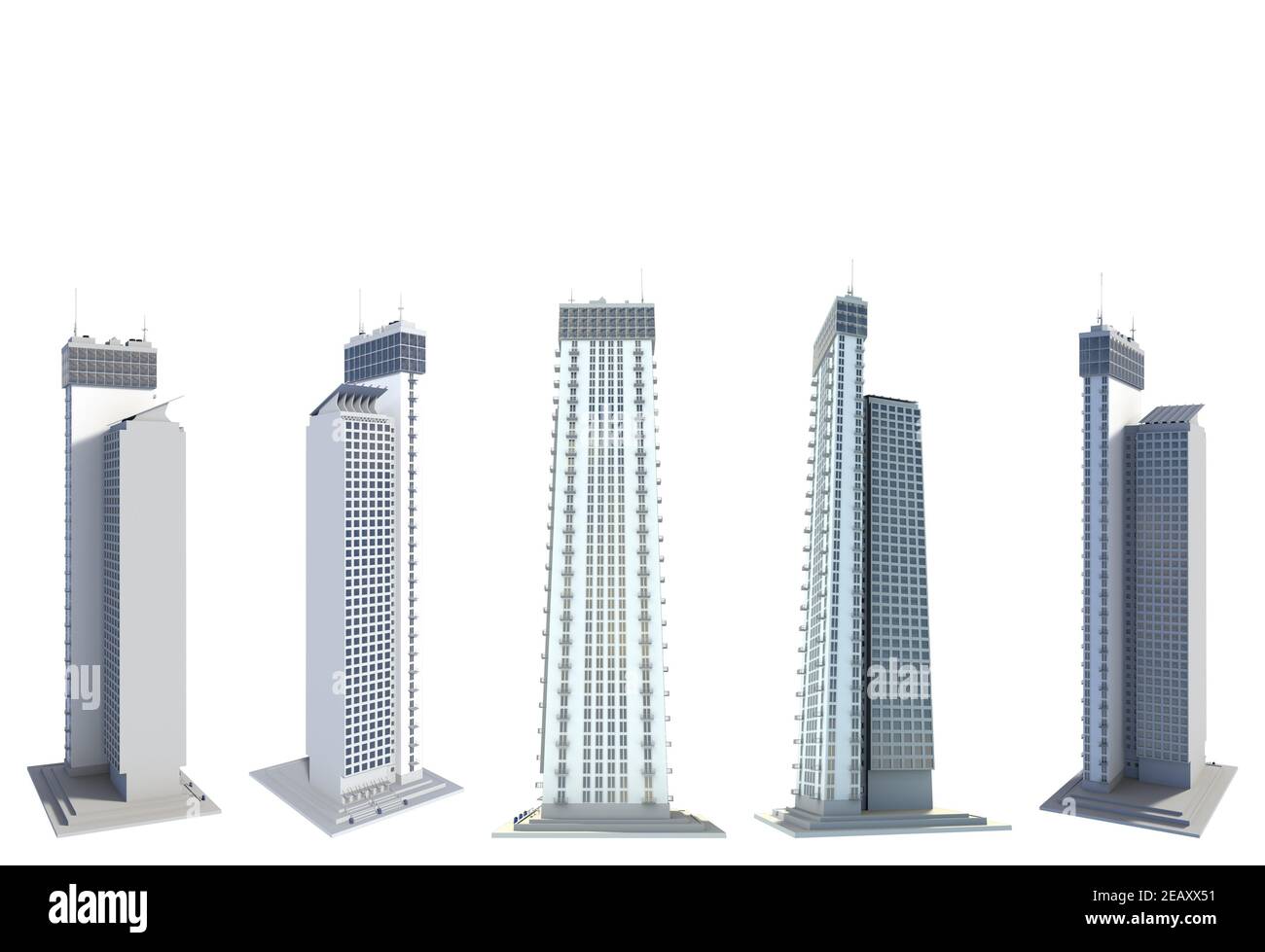 5 different angles views renders of fictional design hi-tech houses ...