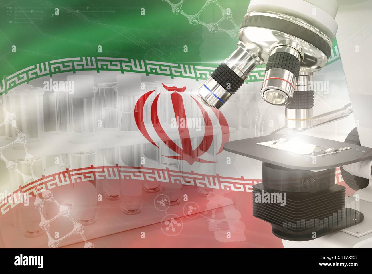 Iran science development digital background - microscope on flag ...