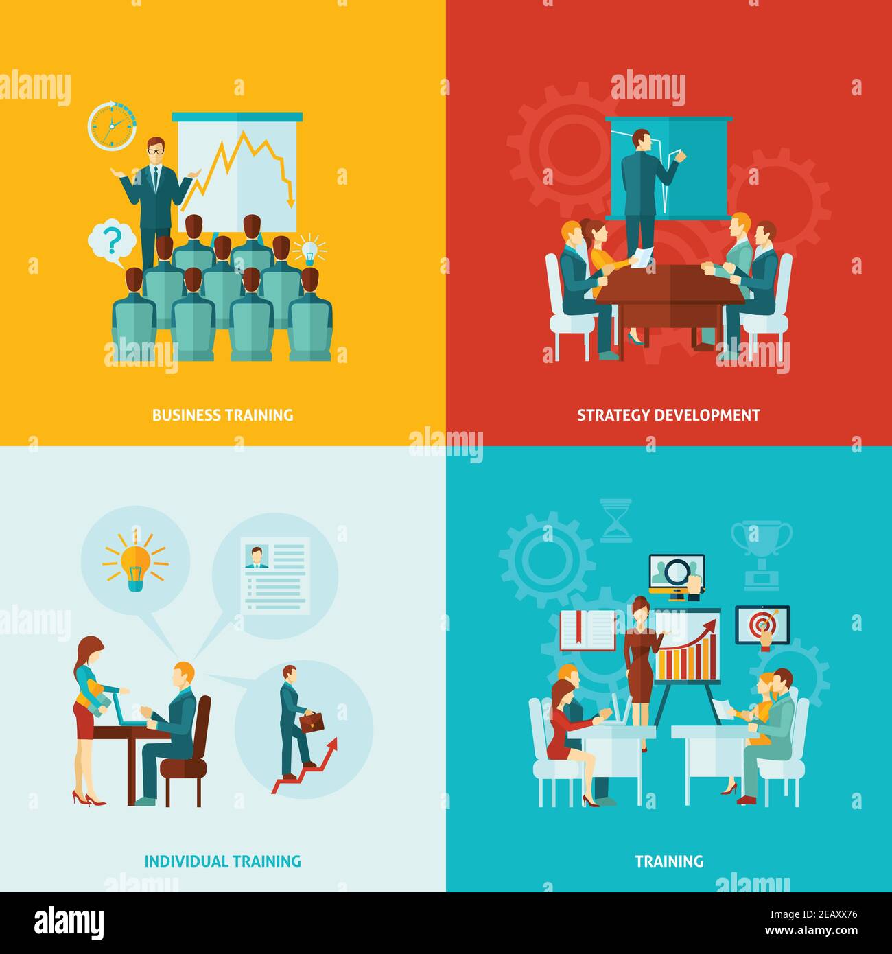 Business training design concept set with strategy development flat ...
