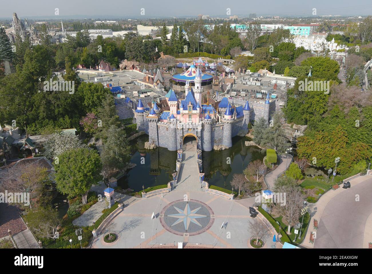An aerial view of Sleeping Beauty Castle at Disneyland Park, Wednesday ...