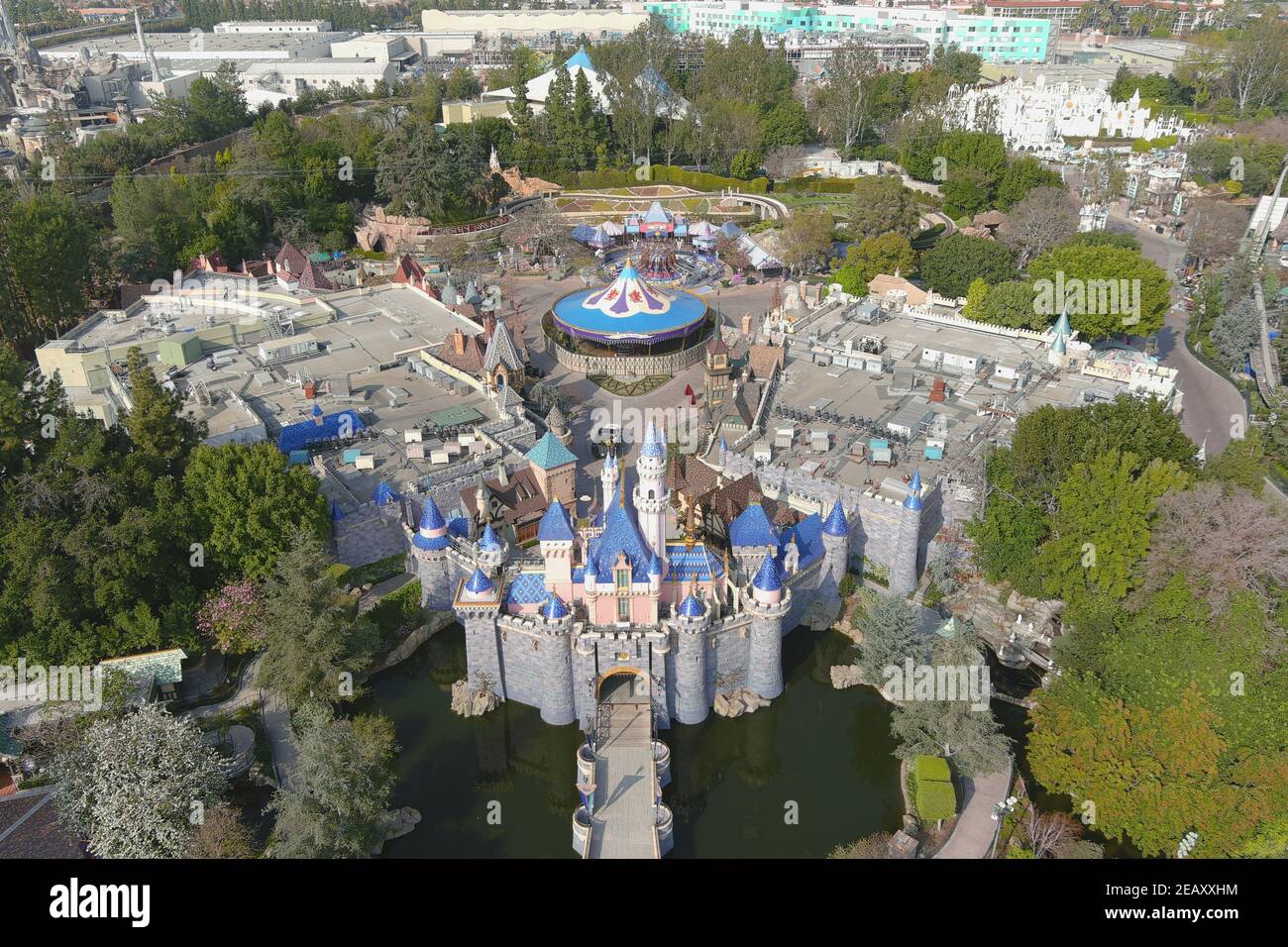 An aerial view of Sleeping Beauty Castle at Disneyland Park, Wednesday ...