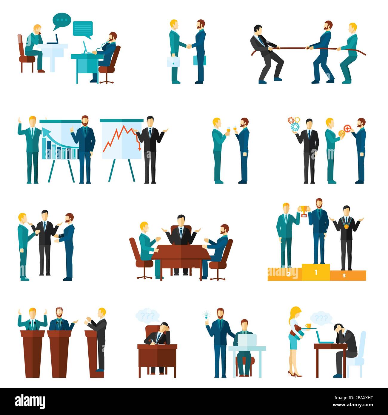 Business collaboration teamwork and agreement flat icons set isolated ...