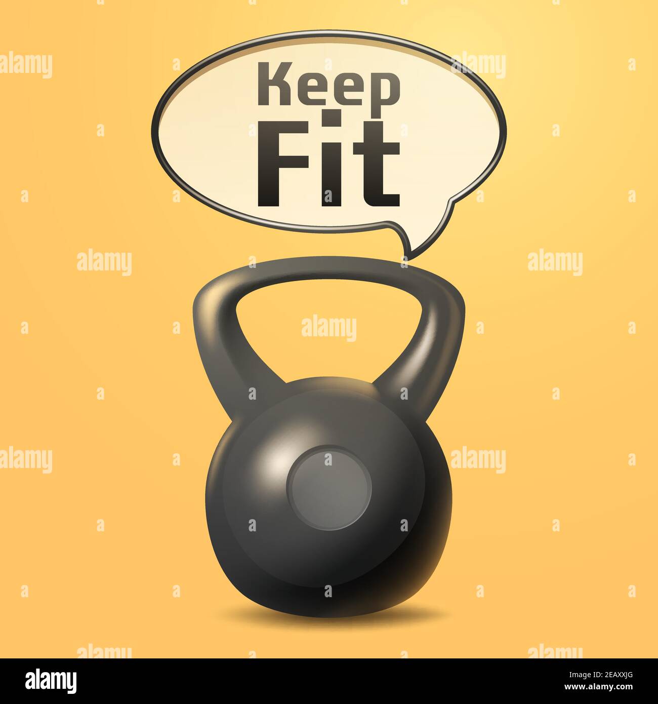 Keep fit poster with realistic iron weight and motivational speech ...